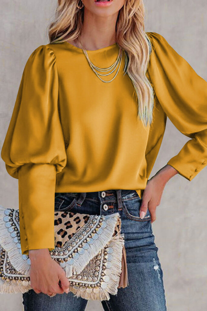 Yellow Satin Puff Sleeve Top - Caso Boutique